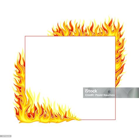Cadre Carré De Feu Avec Langue De Flamme Brûlante Chaude Et