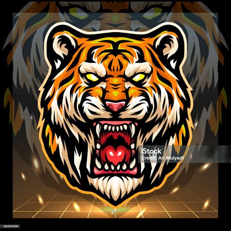 Maskot Kepala Harimau Desain Logo Esport Ilustrasi Stok Unduh Gambar