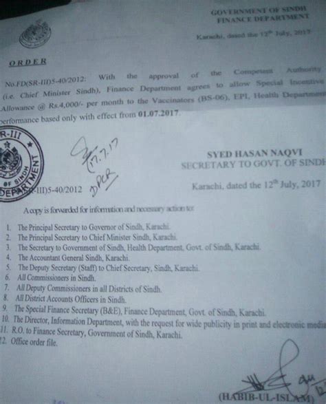 Notification Of Special Incentive Allowance 4000 Per Month