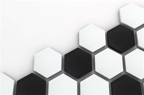 Fundo do hexágono da bola de futebol padrão de futebol preto e branco renderização em d Foto