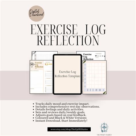Exercise Reflection Log Template Track Workouts Mood And Progress For