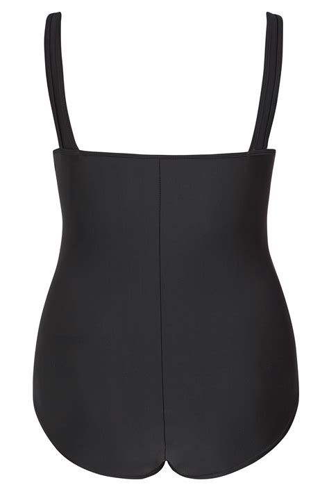 Plus Size Black Ruched Mesh Tummy Control Swimsuit Yours Clothing