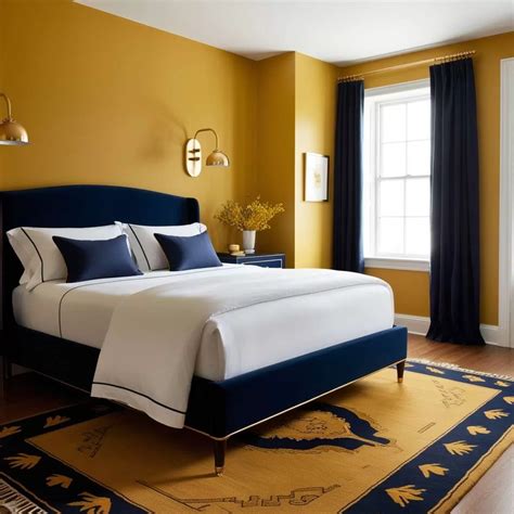 دکوراسیون اتاق خواب سورمه ای سفید و طلایی جدید با چیدمانی مدرن