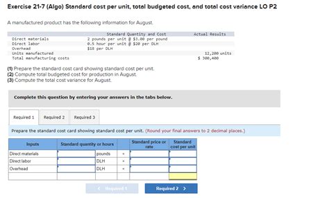 solved exercise 21 7 algo standard cost per unit total