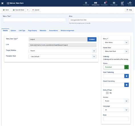 Help4 X Menu Item Logout Joomla Documentation
