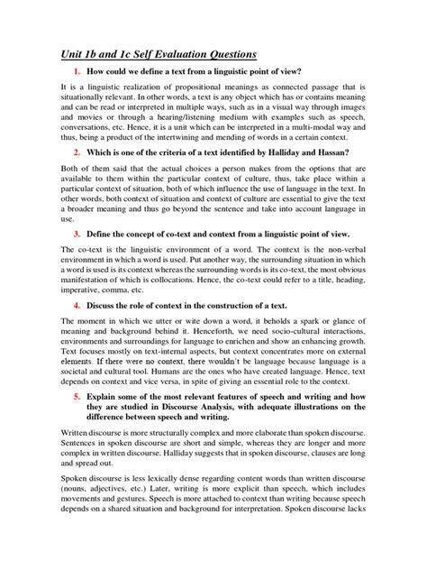 Self Evaluation Questions Pdf Word Discourse