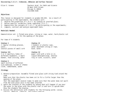 Discovering Cohesion Adhesion And Surface Tension Lesson Plan For 7th 9th Grade Lesson Planet