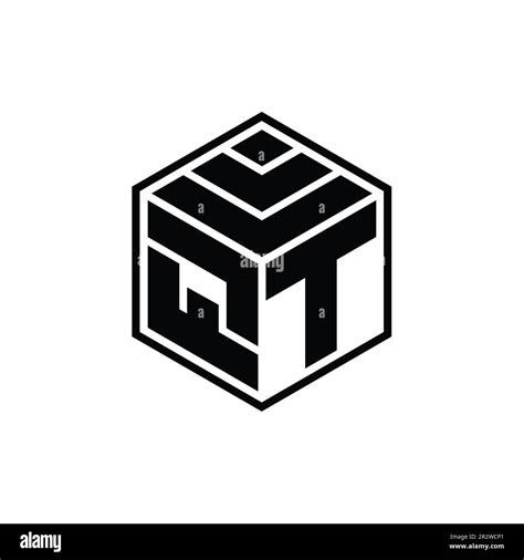 Qt Logo Monogram With Hexagon Geometric Shape Isolated Outline Design