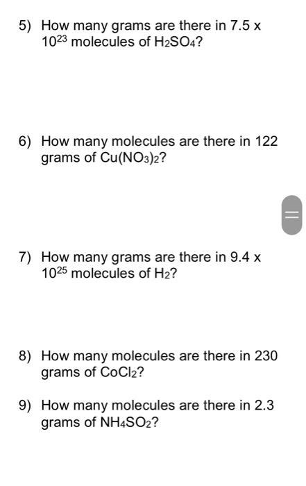 Solved Moles Molecules And Grams Worksheet How Many Chegg