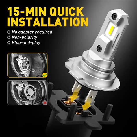 Auxito H7 Led Headlight Globes Bulb Kit High Low Beam Dc9 18v White