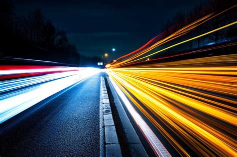 Speed Lightning Effect Of Different Colors Illuminating The City Stock