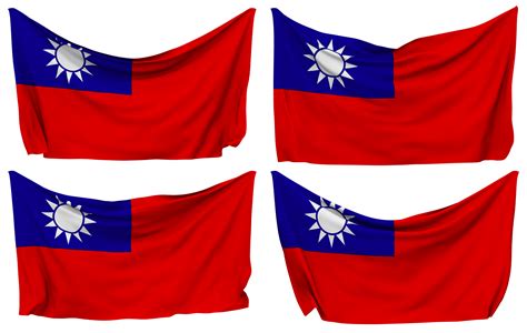 Taiwan Pinned Flag From Corners Isolated With Different Waving