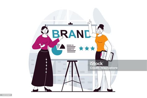 웹을 위한 플랫 디자인에서 사람들 장면이 있는 브랜딩 팀 개념 여성 동료들이 브레인스토밍을 하고 승진을 위한 새로운 아이디어를