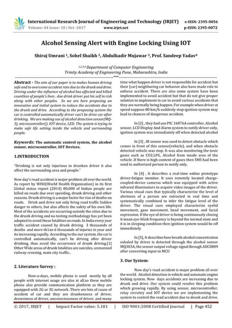 Alcohol Sensing Alert With Engine Locking Using Iot Pdf Injuries