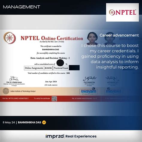 Bahnishikha Das On Linkedin Dataanalytics Certification Nptel