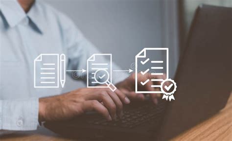 Businessman Using Laptop To Tick Mark On Virtual Document For Online