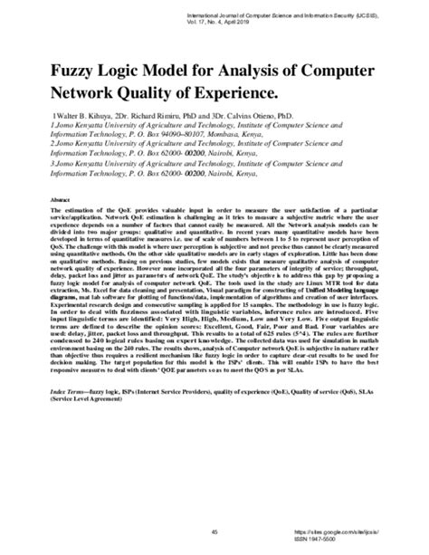 Pdf Fuzzy Logic Model For Analysis Of Computer Network Quality Of