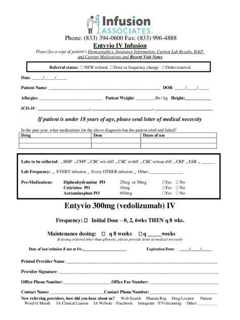 Fillable Online Entyvio Iv Infusion Referral Form 2023 For Medications