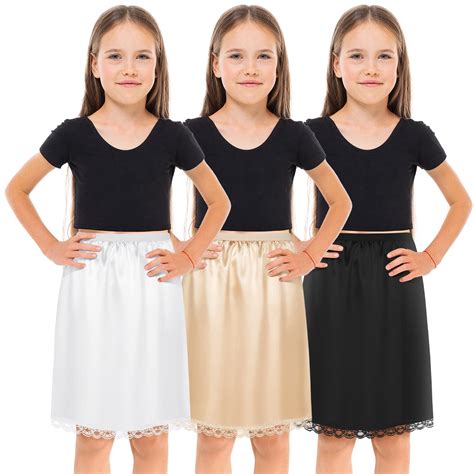 Mepase 3 Pcs Half Slip For Girl Satin Half Slip For Under Dresses Anti