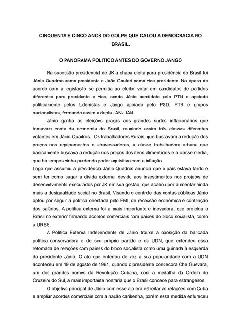 Cinquenta E Cinco ANOS DO Golpe QUE Calou A Democracia NO Brasil CINQUENTA E CINCO ANOS DO