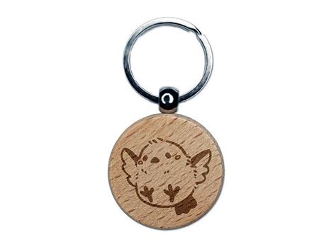 Chubby Chibi Flying Bird Cartoon Engraved Wood Round Keychain Tag Charm