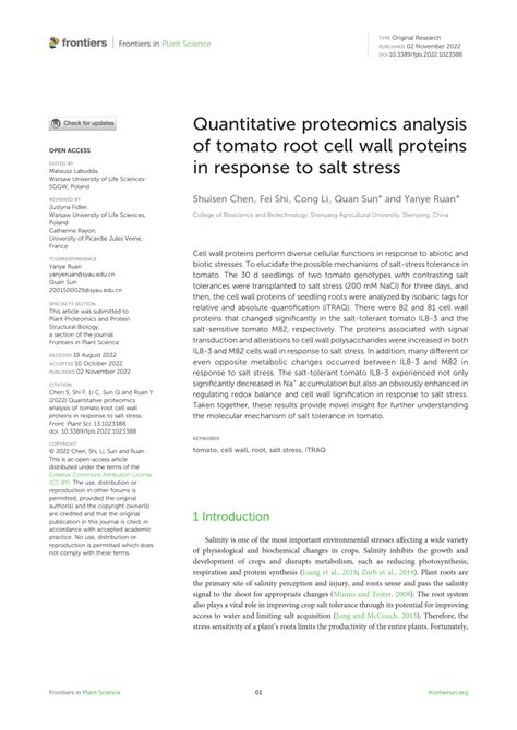 Pdf Quantitative Proteomics Analysis Of Tomato Root Cell Wall