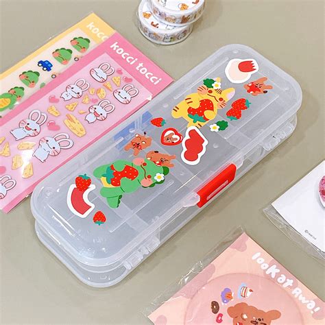 노스탠다드 투명필통 양면사용 스꾸 Diy 2단 3개컬러 고등학생 대학생 필꾸 위시버킷