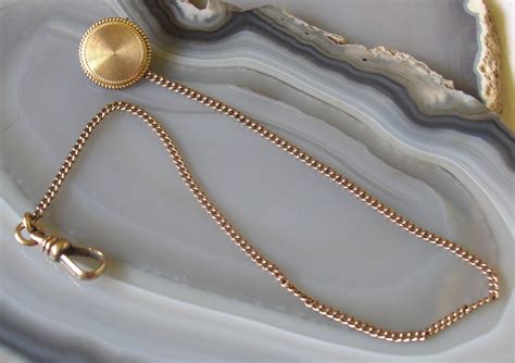 Antique Gold Filled 9″ Pocket Watch Chain With Button Fob Sob Co