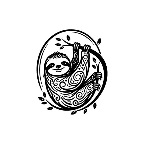 Intricate Sloth Illustration Within A Circular Emblem Showcasing
