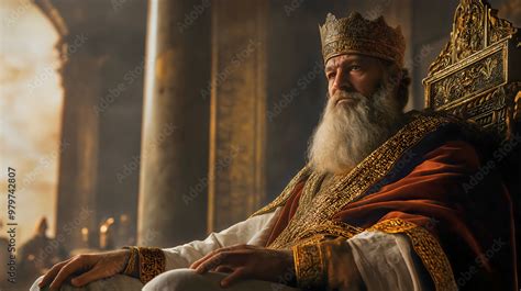 Wise King Solomon From The Bible Sitting On His Throne Ted By The