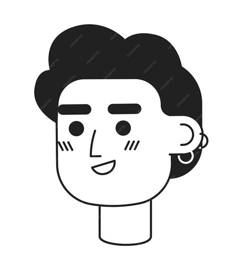 귀걸이 단색 평면 선형 문자 머리 편집 가능한 개요 손으로 그린 인간의 얼굴 아이콘 성공적인 기업가 2d 만화 자리 벡터 아바타