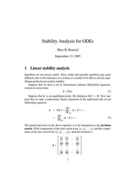 Stability Analysis For Odes Pdf Stability Theory Ordinary