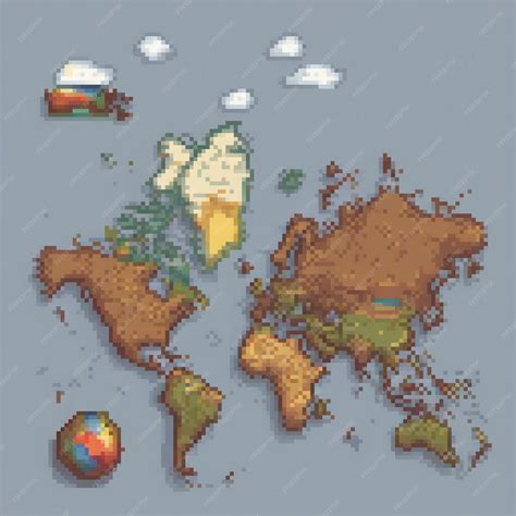 Pixel Art World Map With A Globe Perfect For Retrothemed Wall Decor Or