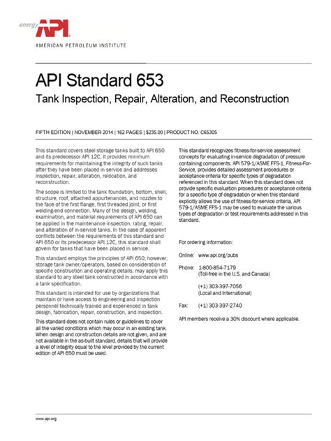 Api Standard 653 Tank Inspection Repair Alteration And
