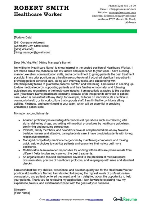 Healthcare Worker Cover Letter Examples QwikResume