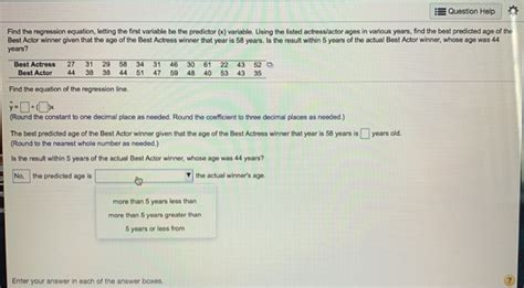 Solved Question Help Find The Regression Equation Letting