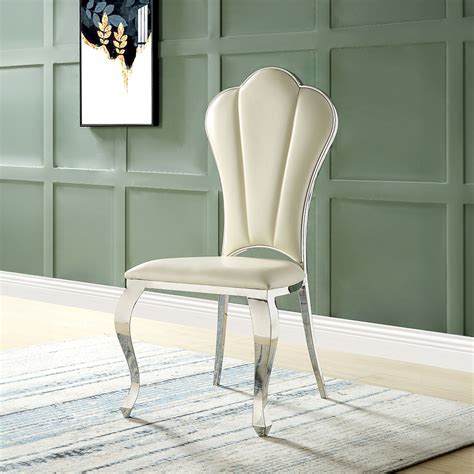 Cyrene Pu Upholstery Side Chair Set Of 2 In Beige By Acme 1stopbedrooms
