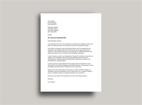 Professional Resignation Letter Template Editable Two Week Notice