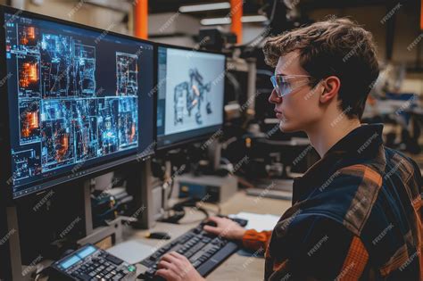 The Engineer Manager Monitors And Controls The Robotic Arm Automation System Premium Ai