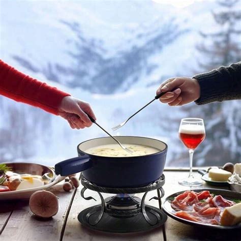 Artestia Swiss Traditional Cast Iron Cheese Fondue Pot Set Campimg