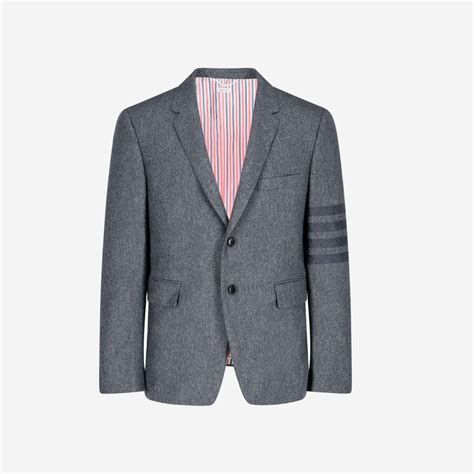 톰브라운 울 캐시미어 플란넬 클래식 토날 사선 스포츠 코트 미디움 그레이 Thom Browne Kream
