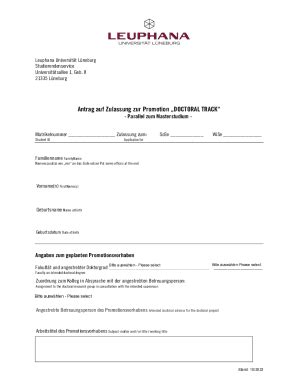 Ausfüllbar Online Antrag auf Zulassung Doctoral Track Fax Email Drucken