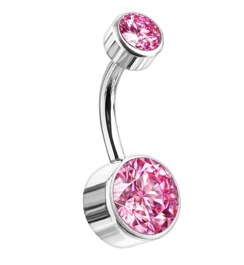 14g Double Pink Cz Titanium Belly Button Ring