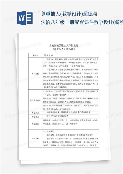 尊重他人 教学设计 道德与法治八年级上册配套课件教学设计 新版教材Word模板下载 编号ljrbawaz 熊猫办公