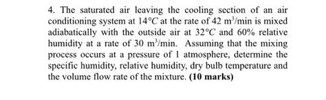 Solved 4 The Saturated Air Leaving The Cooling Section Of