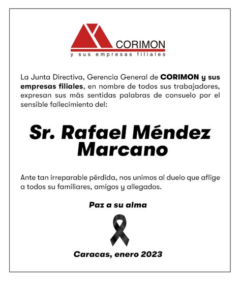 Obituario Sr Rafael Mendez Marcano