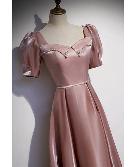 Square Neck Aline Long Sleek Party Dress With Short Sleeves L78225