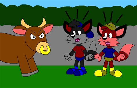 Angry Bull Scared Dexter And Rudi By Cartoonfoxart2002
