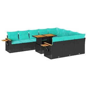 Vidaxl 11 Piece Patio Sofa Set With Cushions Black Poly Rattan Acacia
