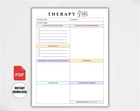 Therapy Session Notes Template Printable Therapist And Psychologist